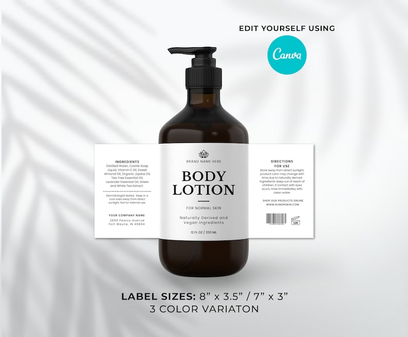 Custom Bottle Label Template, Canva Skincare Label Design, Body Lotion ...