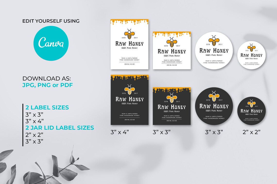 Honey Jar Labels, Homemade Honey Label, Honey Label Sticker, Canva ...