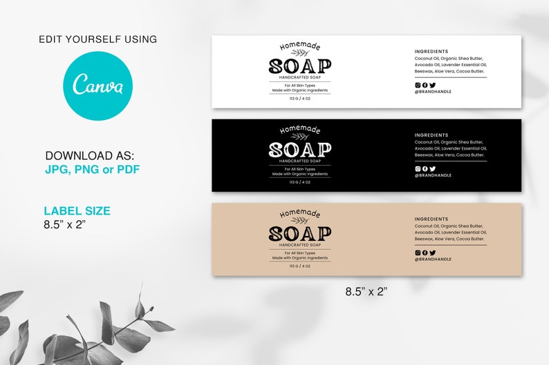 Printable Soap Bar Label Template, Custom Soap Wrapper, Soap Packaging ...