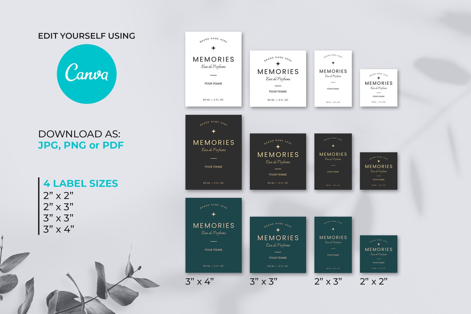 Perfume Bottle Label Template, Editable Perfume Labels, Canva Elegant ...