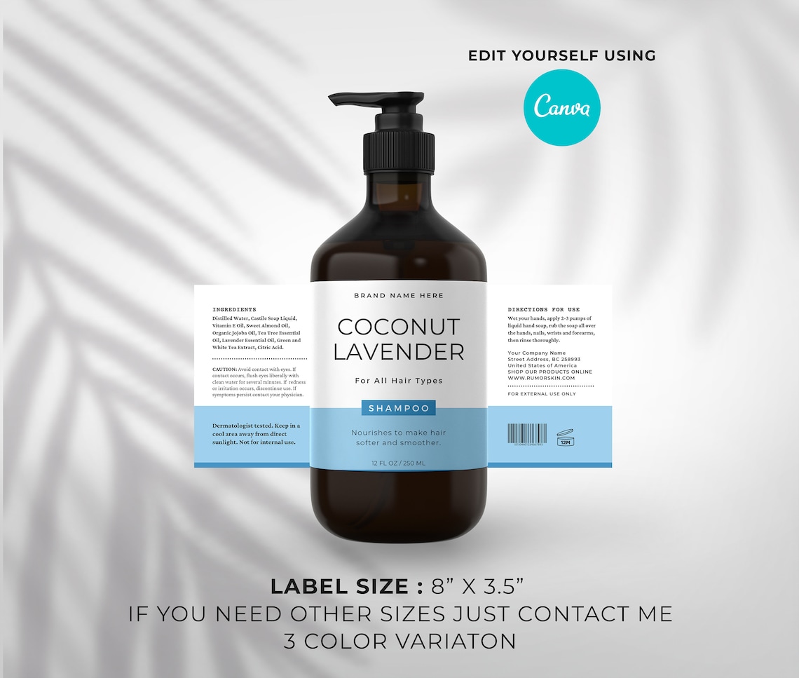 Shampoo Labels Template - Bottle Label Template - 8 Oz Bottle Label ...