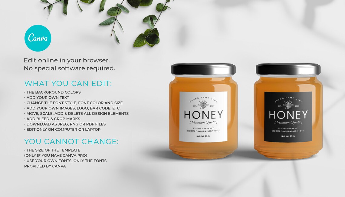 Printable Honey Jar Labels Template, Custom Honey Stickers, Editable ...