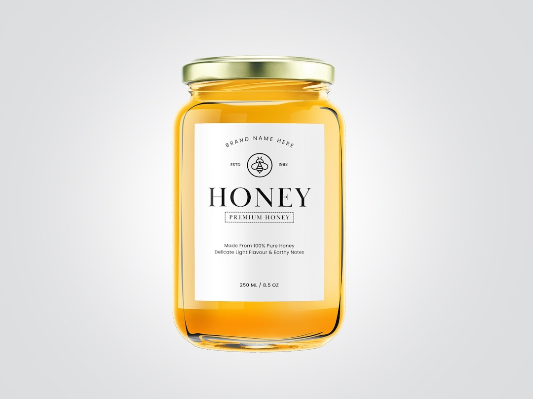 Honey Jar Label Design Template, Canva Honey Labels, Honey Stickers ...