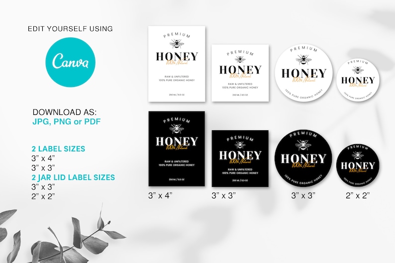 Honey Labels, Printable Honey Jar Labels Template, DIY Packaging ...