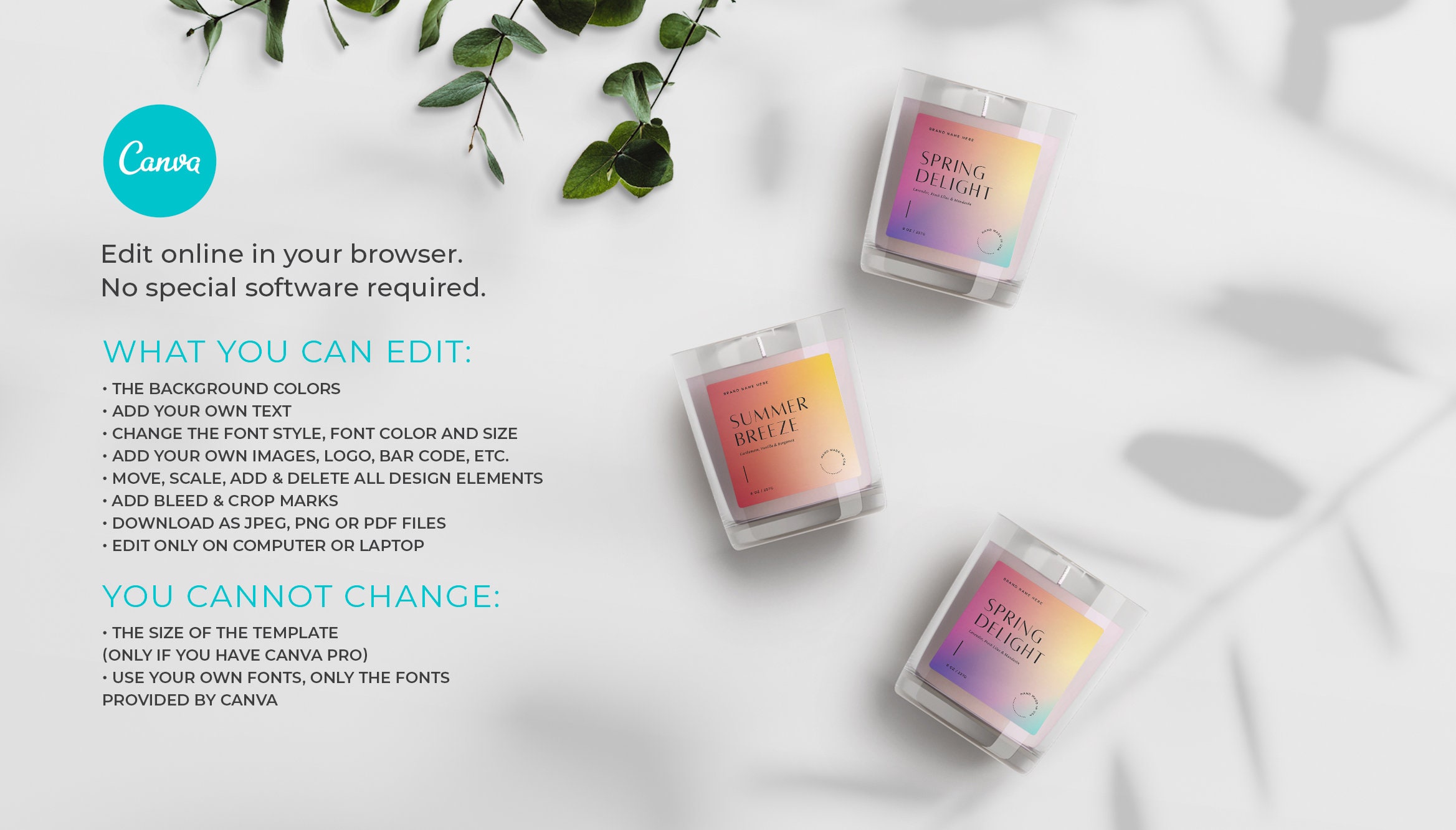 Colorful Candle Labels Template Gradient Candle Label Spring Summer ...