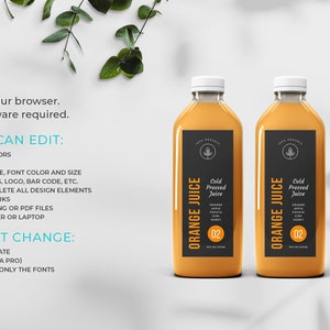 Juice Bottle Labels Template, Custom Juice Labels, Juicing Labels ...