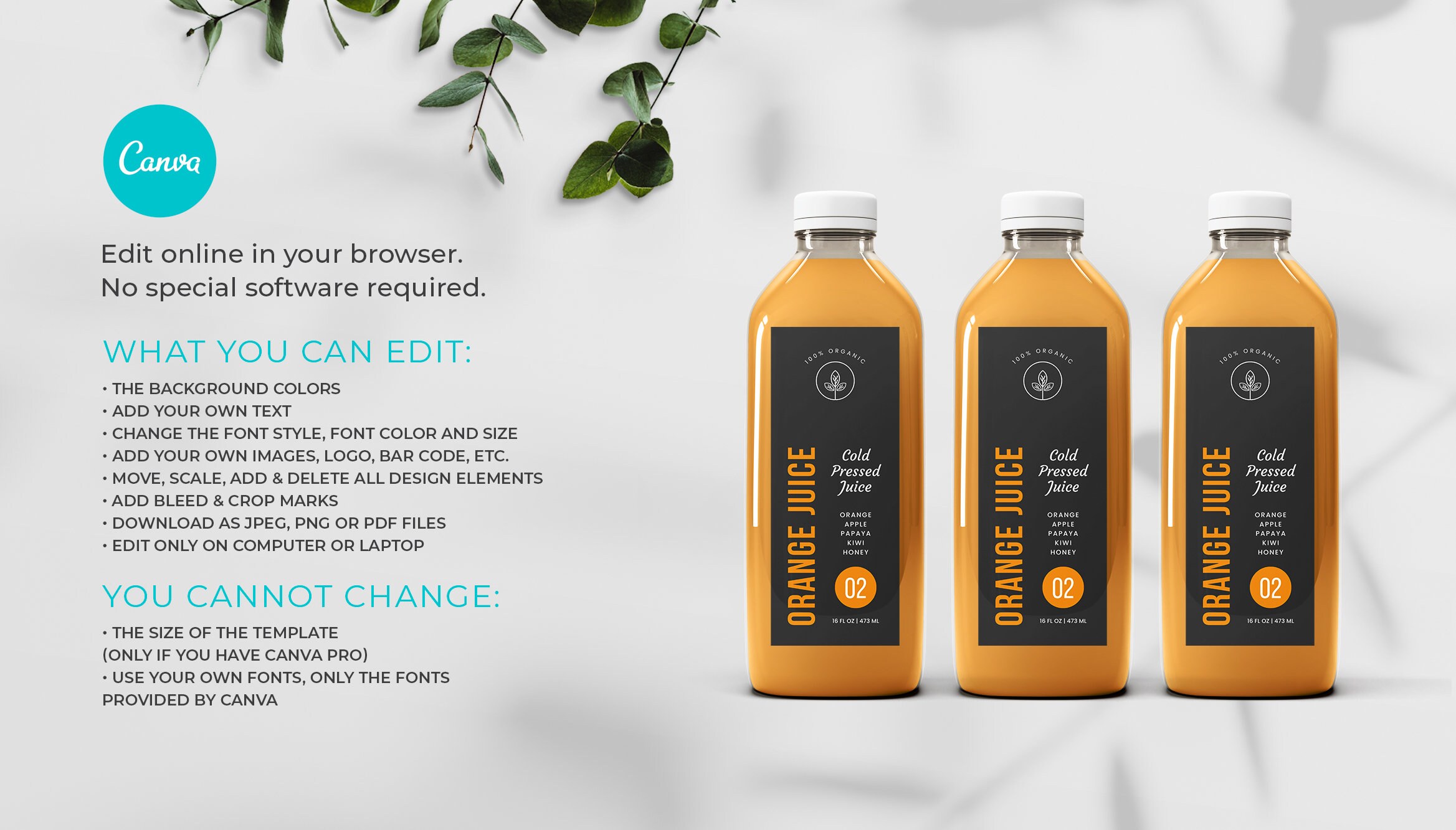 Juice Bottle Labels Template, Custom Juice Labels, Juicing Labels ...