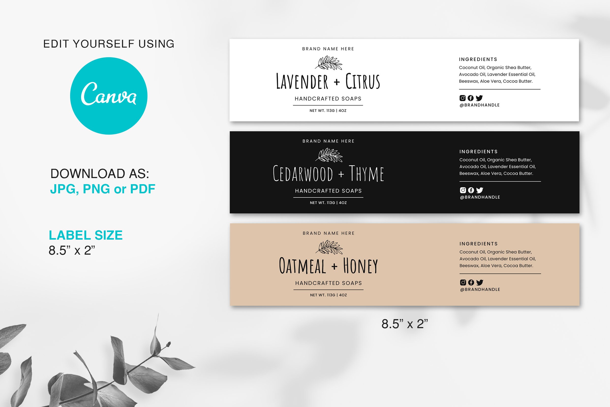 Handmade Soap Labels Template, DIY Soap Packaging, Printable Soap Wraps ...