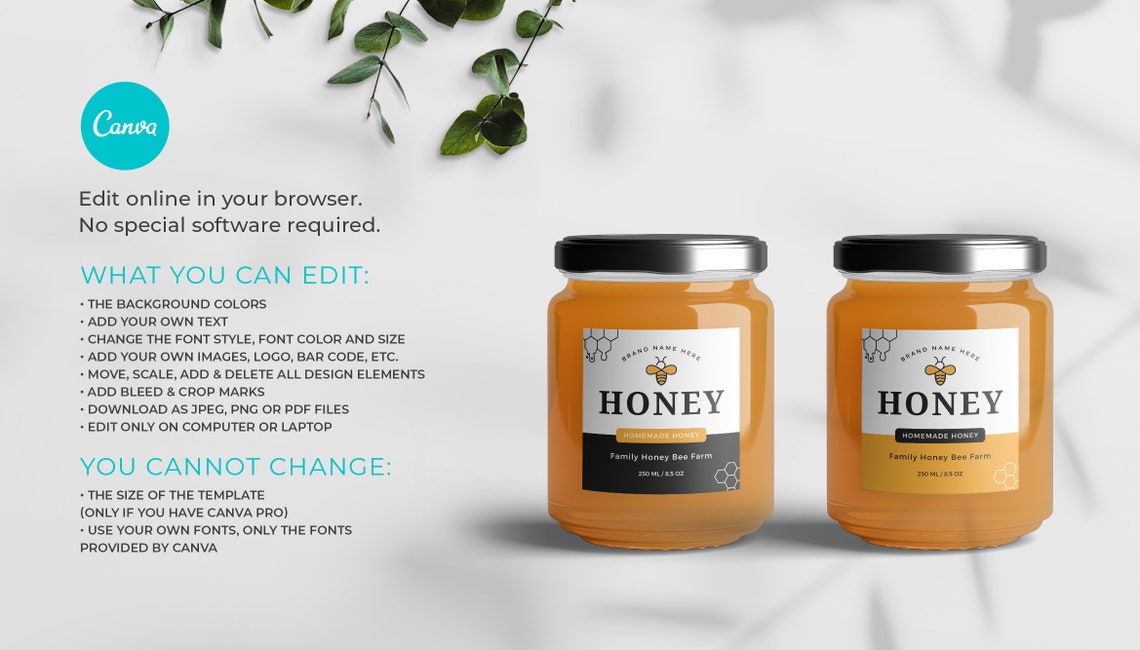 Canva Honey Jar Labels Template, Editable Jam Jar Labels, DIY Honey ...