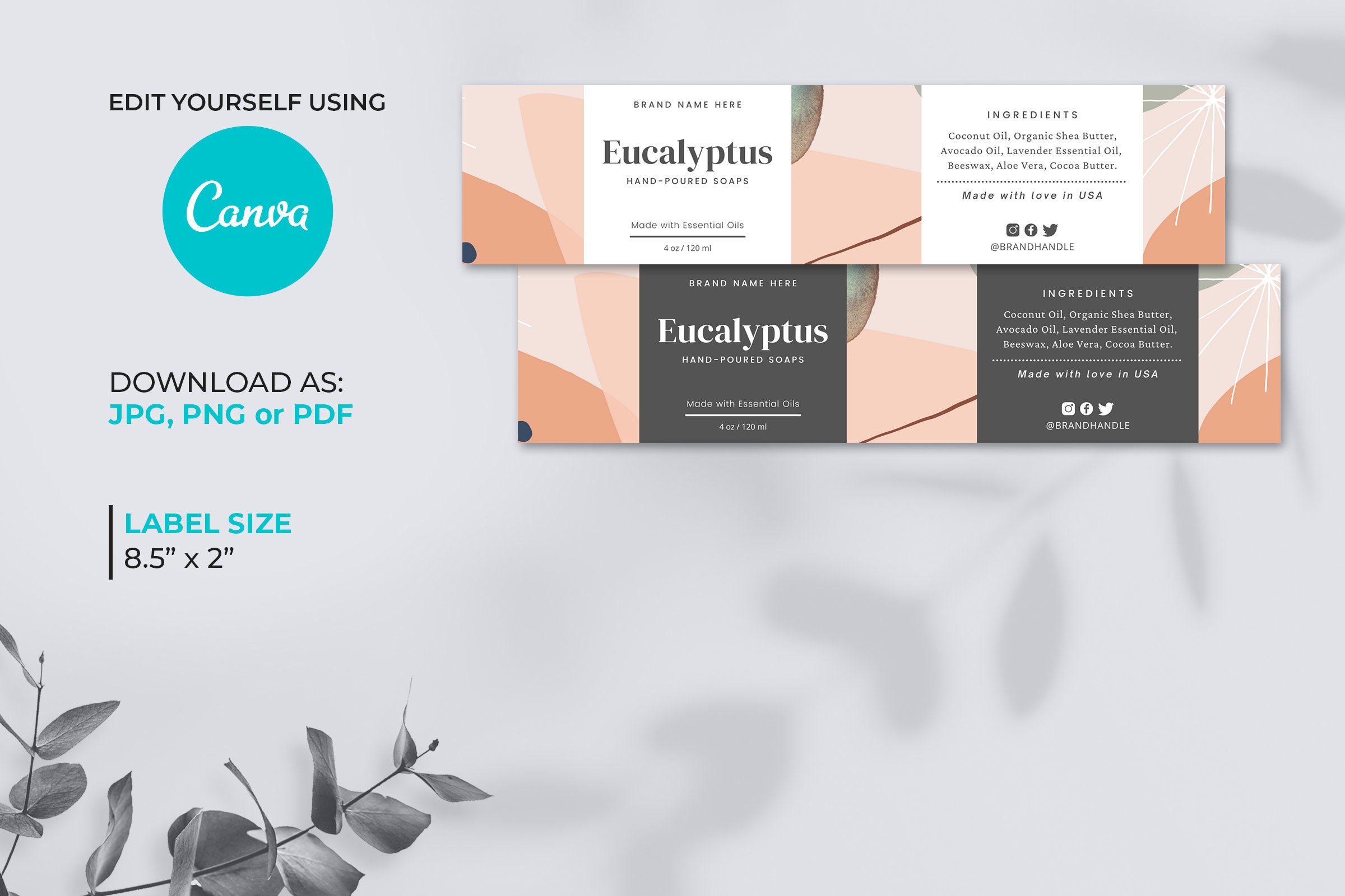 Handmade Soap Editable Label Template DIY Printable Soap Labels Wrap ...