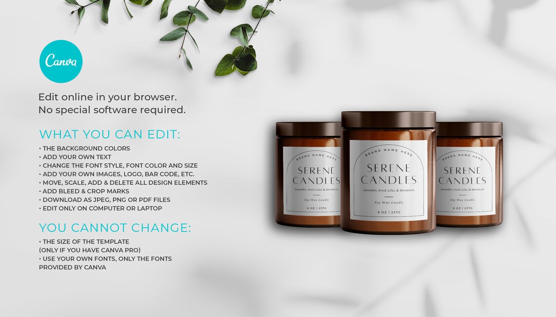 Luxury Candle Label Template - Canva Candle Jar Label - Elegant Candle ...
