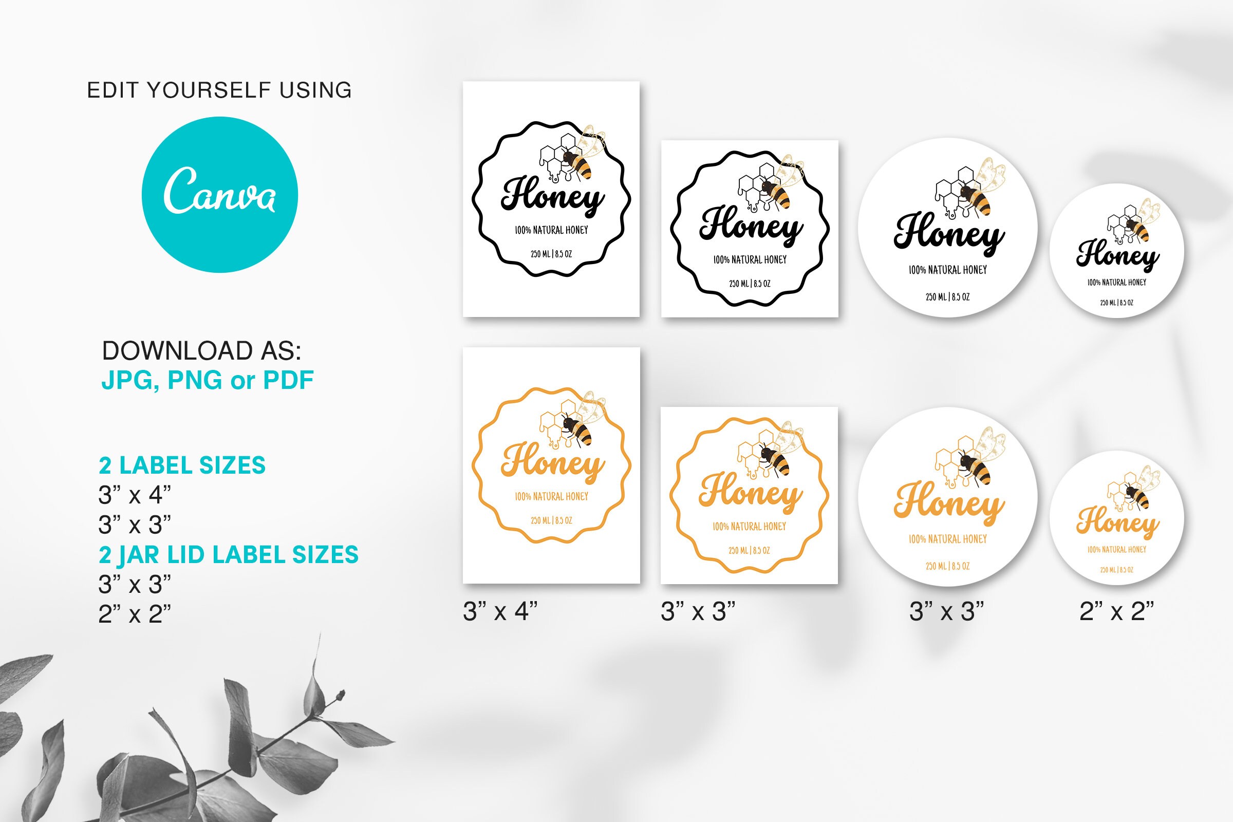 Editable Honey Jar Labels Template, Customizable Printable Labels for ...