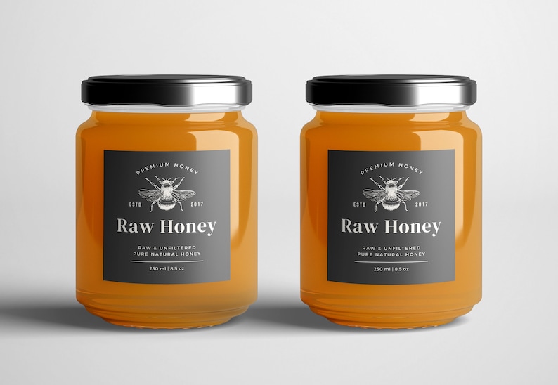 Honey Labels, Honey Jar Labels Template, Round Label Honey, Black Honey ...