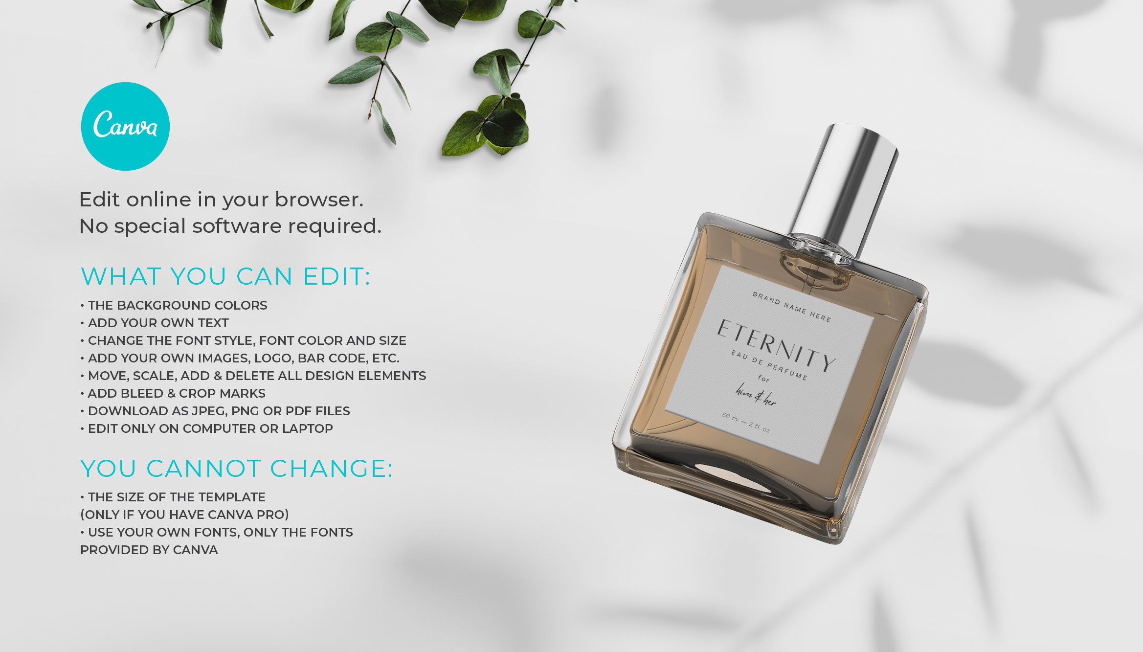 Perfume Bottle Label Templates, Diffuser Label Template, Bride Perfume ...