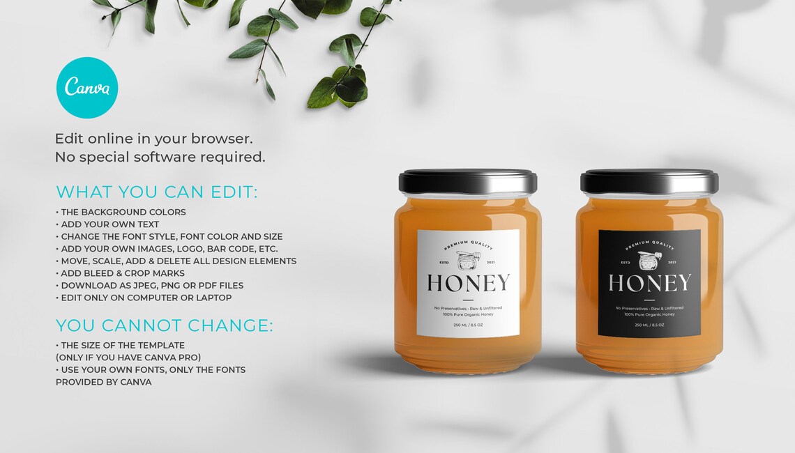 Editable Honey Jar Labels Template, Homemade Honey Stickers, Printable ...