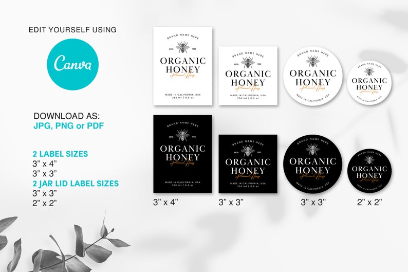 Honey Jar Label Template, Honey Stickers Design, Canva Honey Tags ...