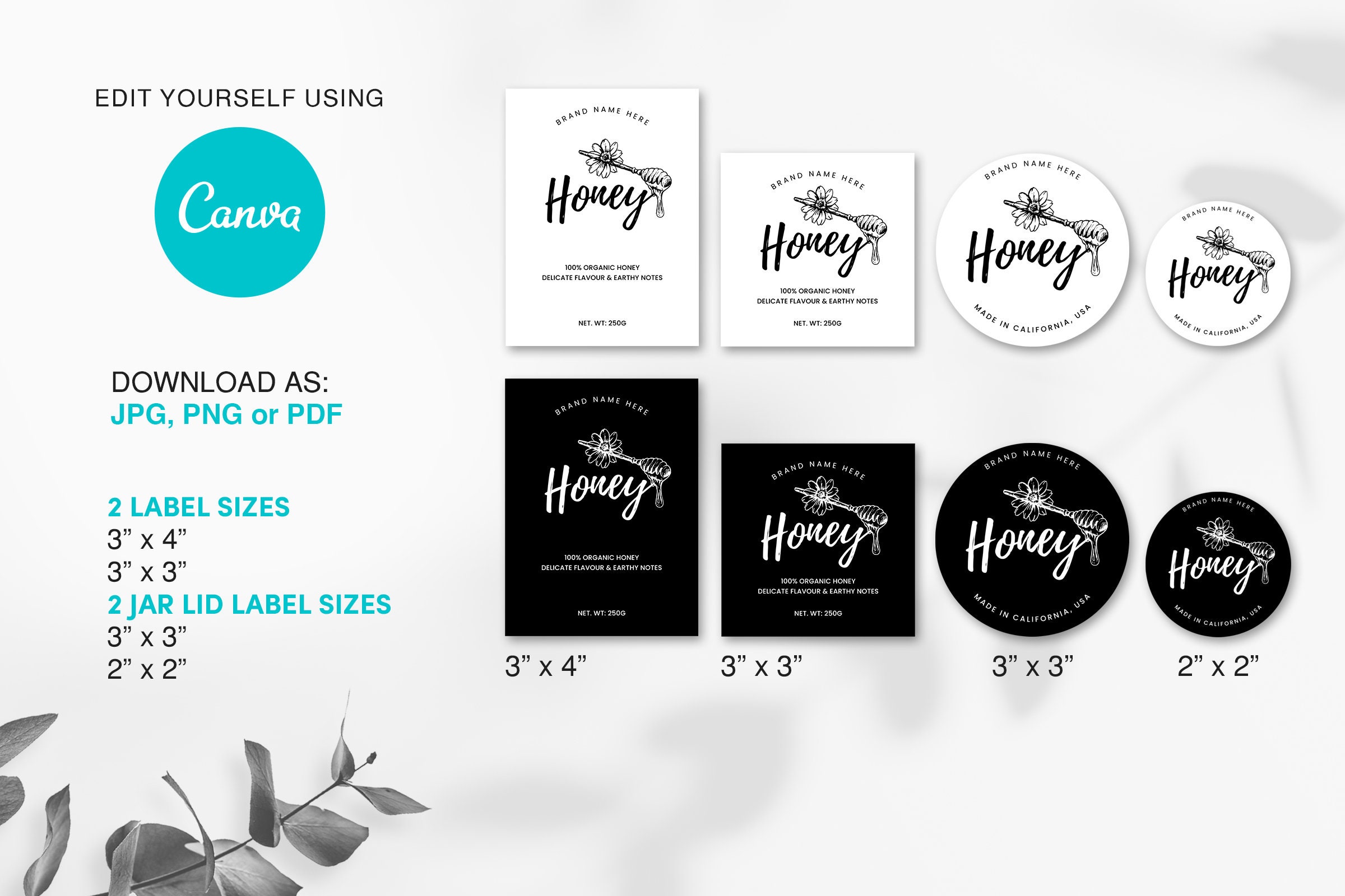 Editable Honey Jam / Jar Label Template, Printable Honey Preserve Label ...