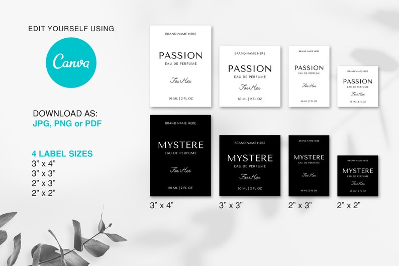 Perfume Bottle Label Template, Canva Editable Perfume Stickers Design ...