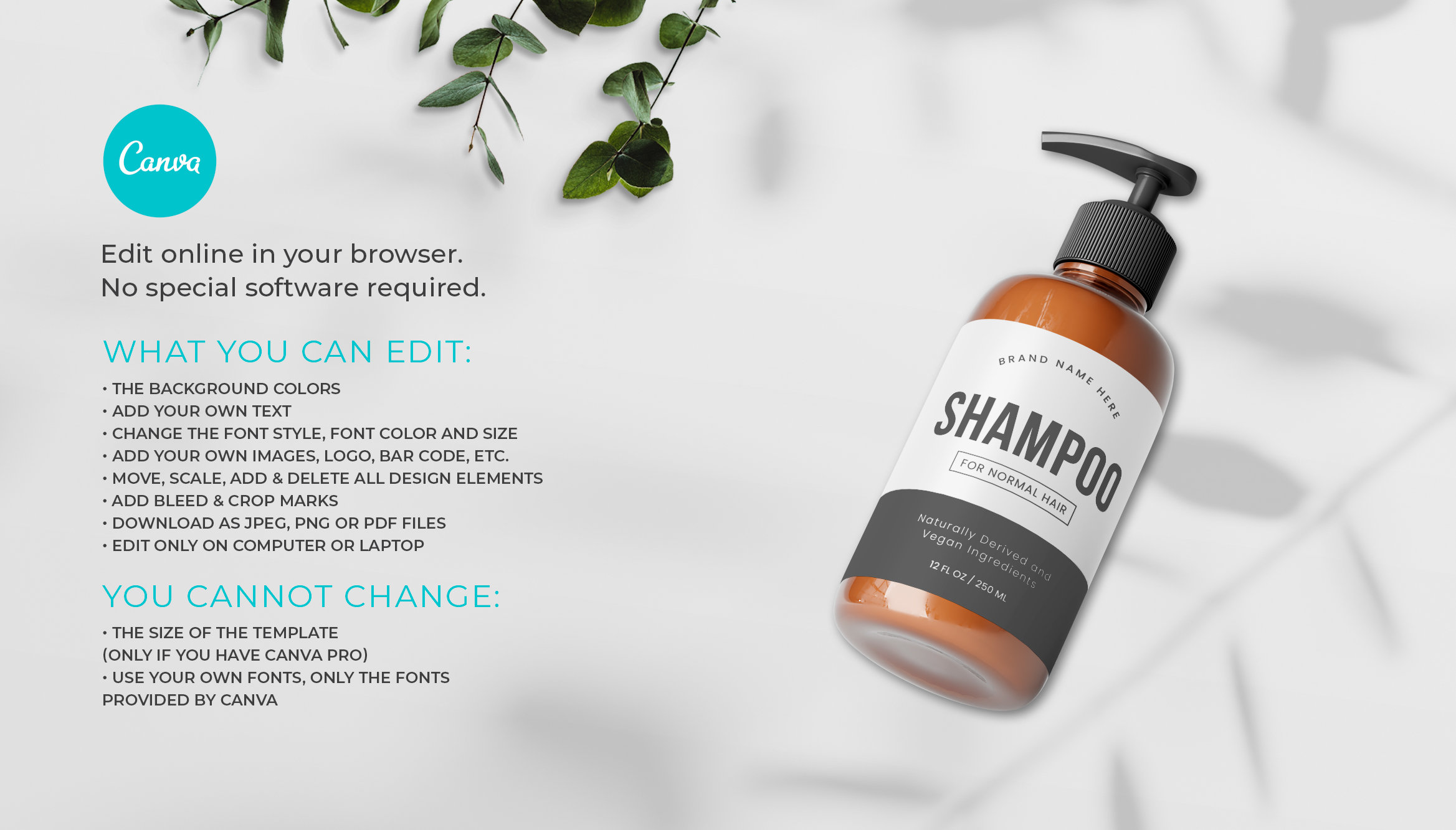 Shampoo Bottle Label Template, Body Wash Labels, Cosmetic Packaging ...