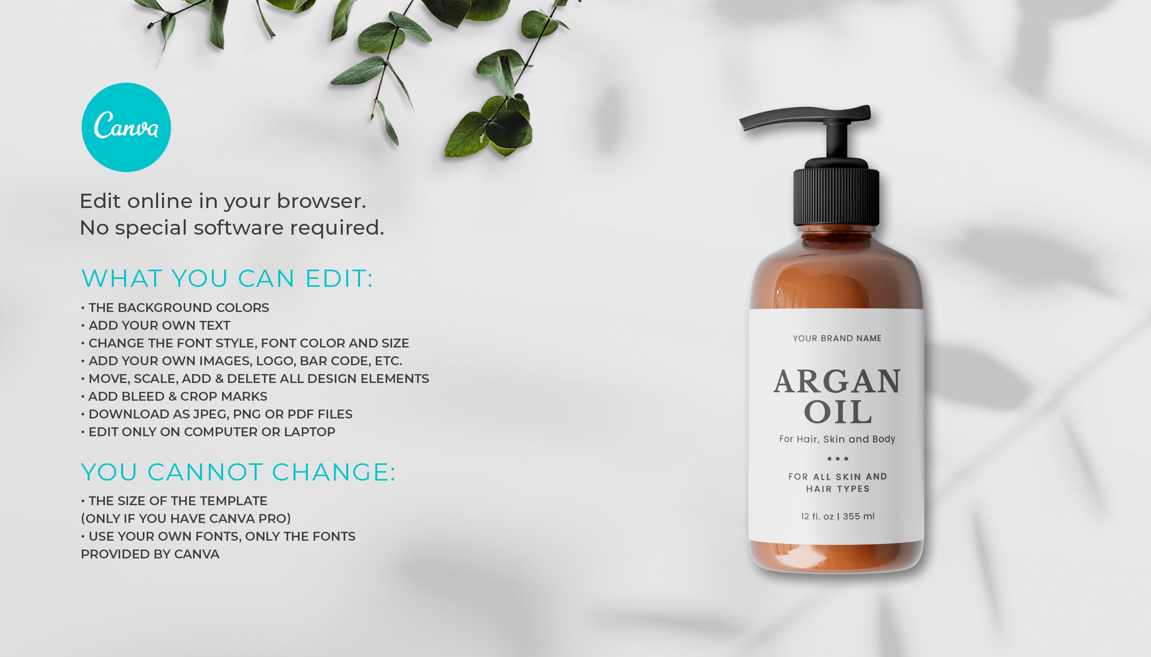 Cosmetic Label Template Design Canva Shampoo Label 8 Oz - Etsy