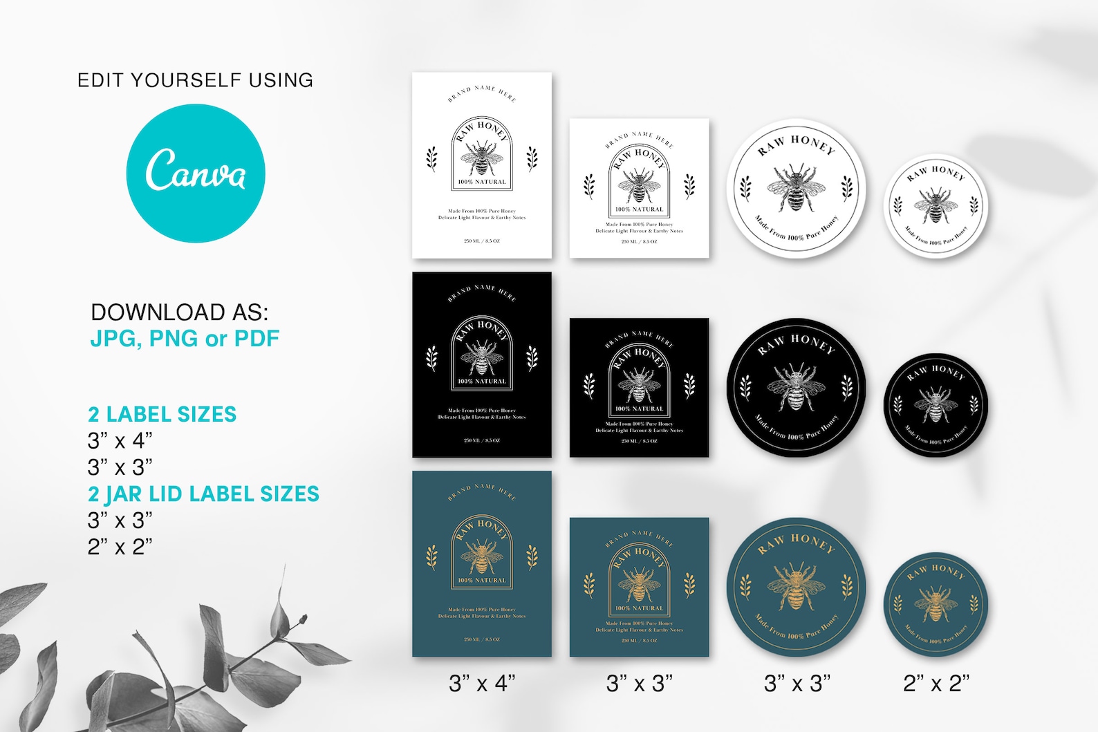 Honey Jar Label Template, Canva Natural Honey Label Design, Custom ...