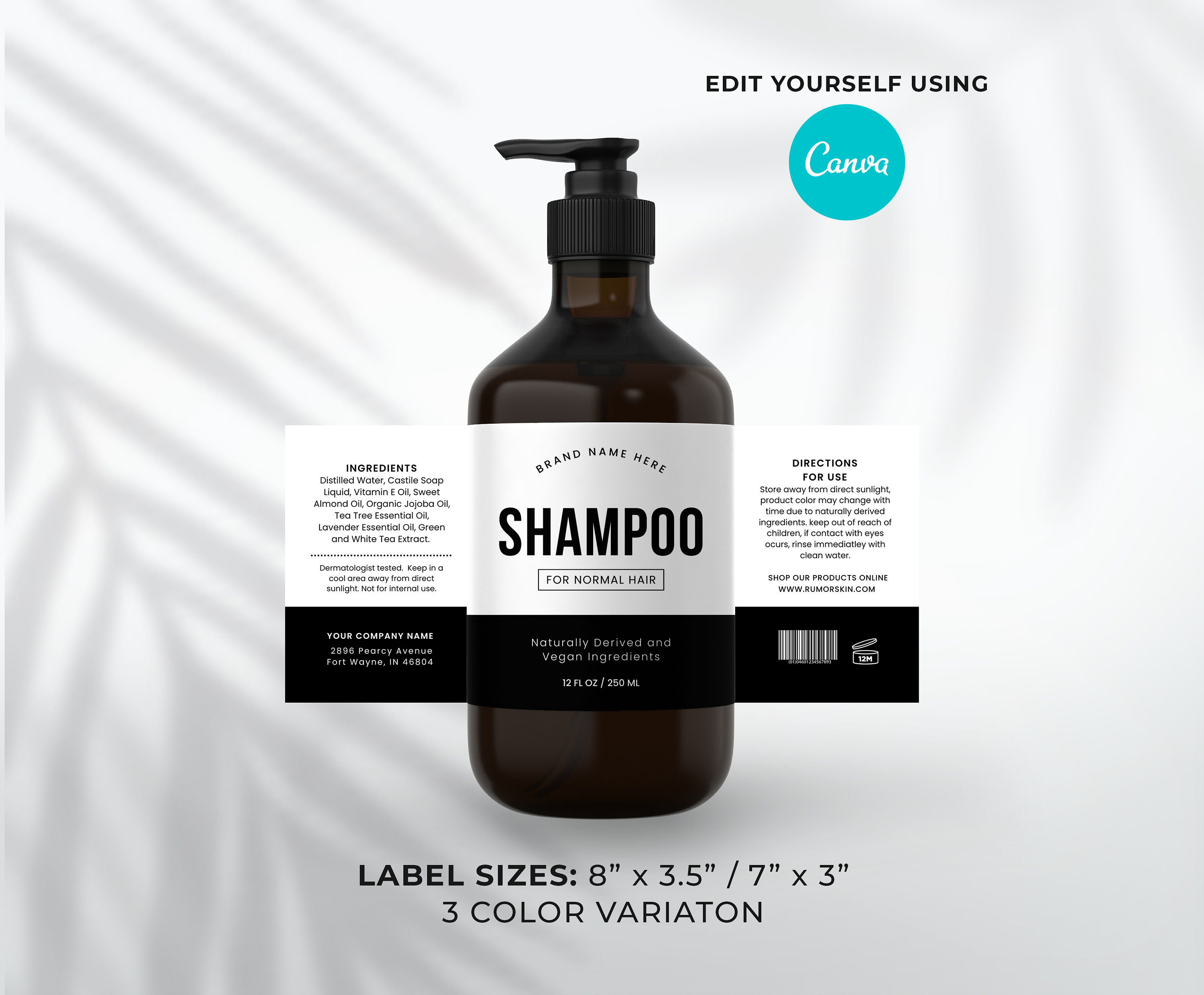 Shampoo Bottle Label Template, Body Wash Labels, Cosmetic Packaging ...