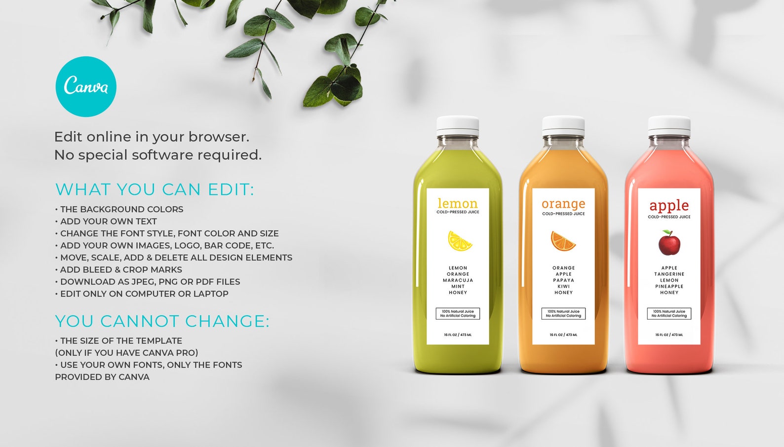Editable Juice Bottle Label Template, DIY Customizable Juice Labels ...