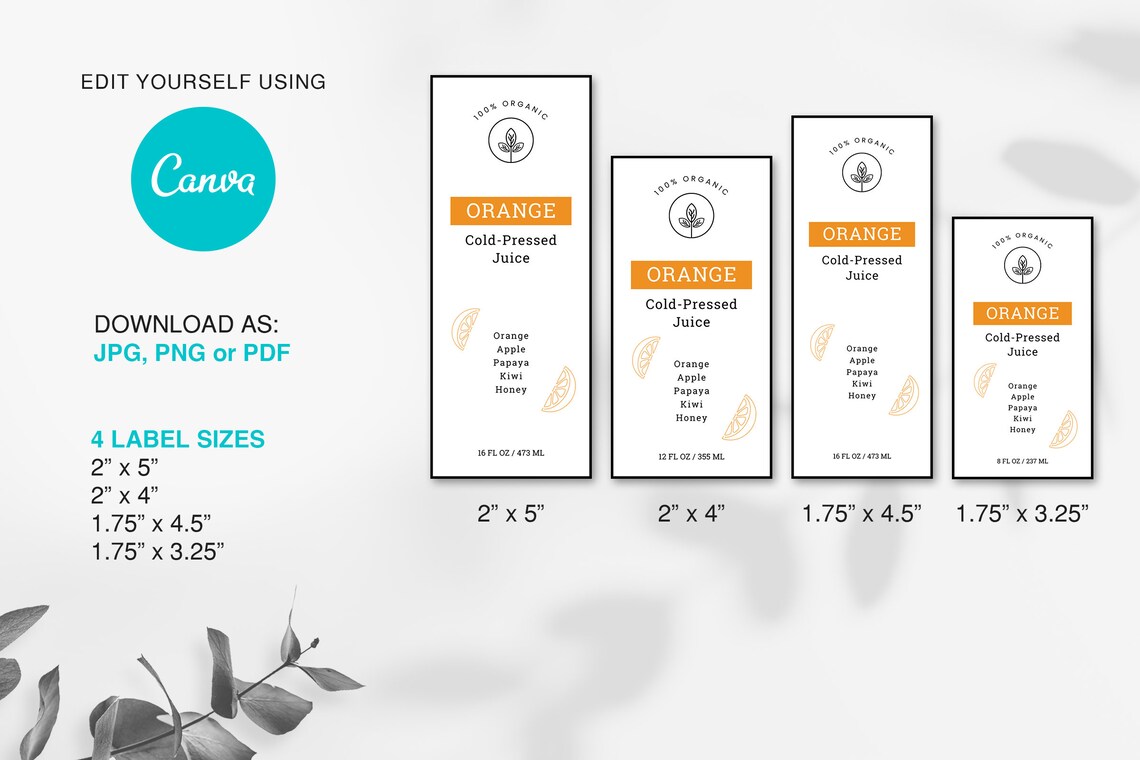 Editable Juice Bottle Label Template, DIY Customizable Design ...