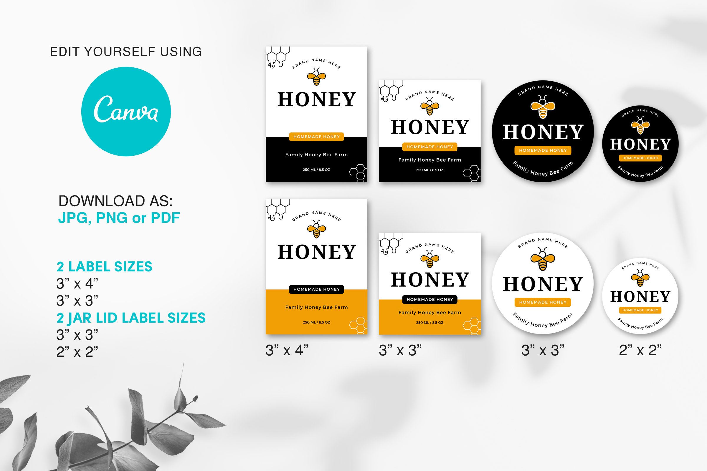 Canva Honey Jar Labels Template, Editable Jam Jar Labels, DIY Honey ...