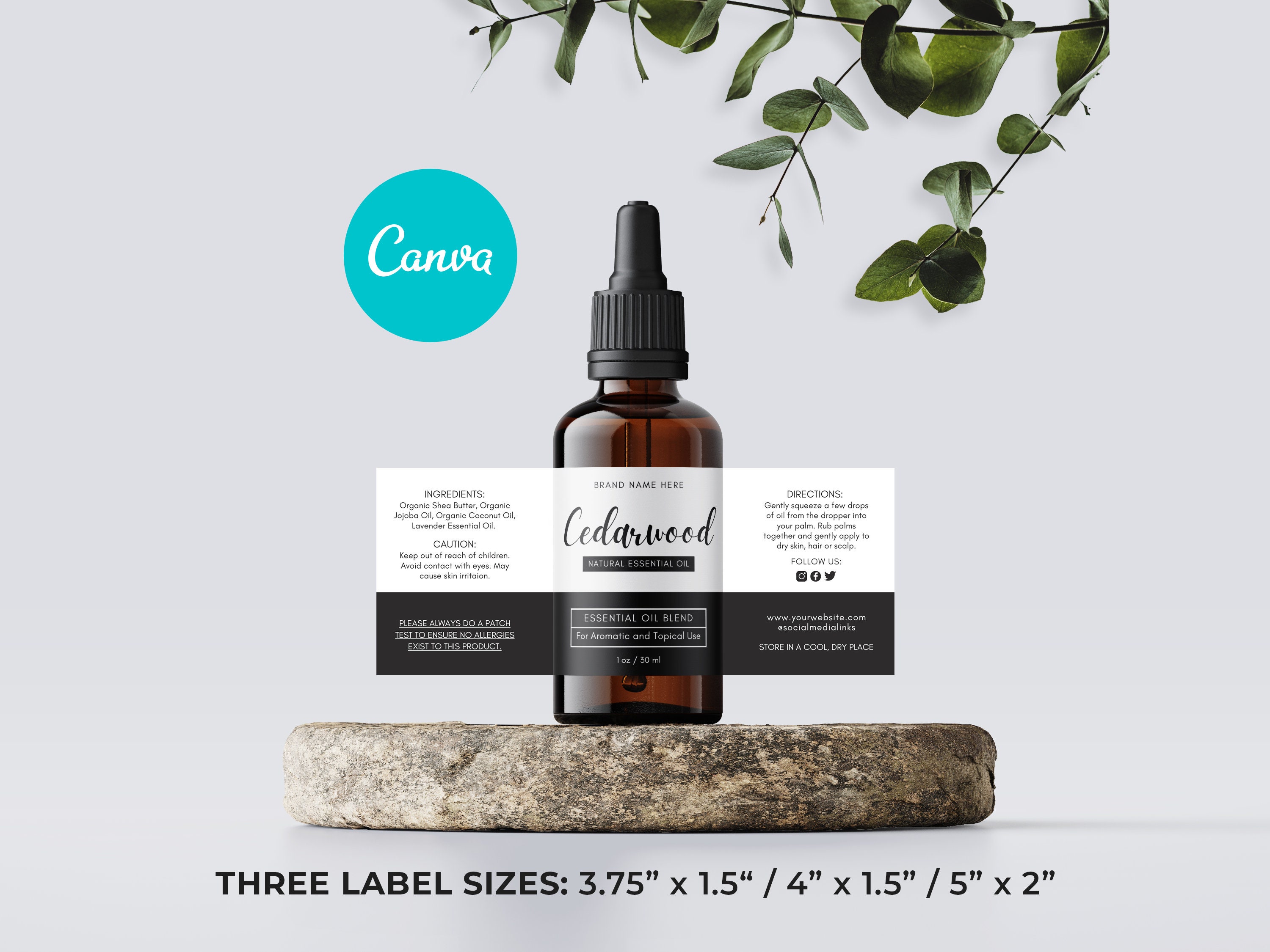 Essential Oil Labels Template 1 Oz 2 Oz 4 Oz Bottle Label Template ...