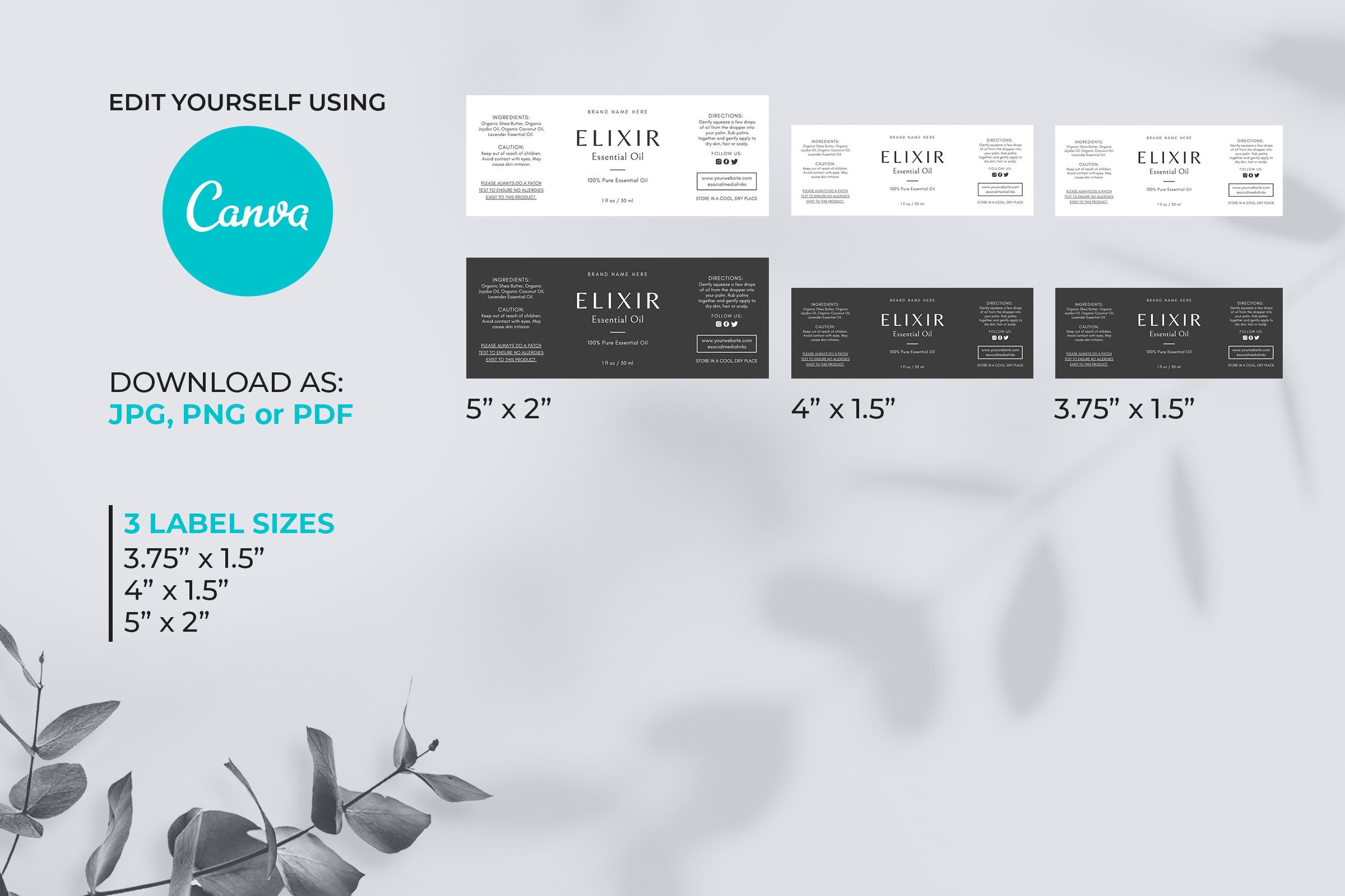 Essential Oil Labels Template Dropper Bottle Label Serum - Etsy