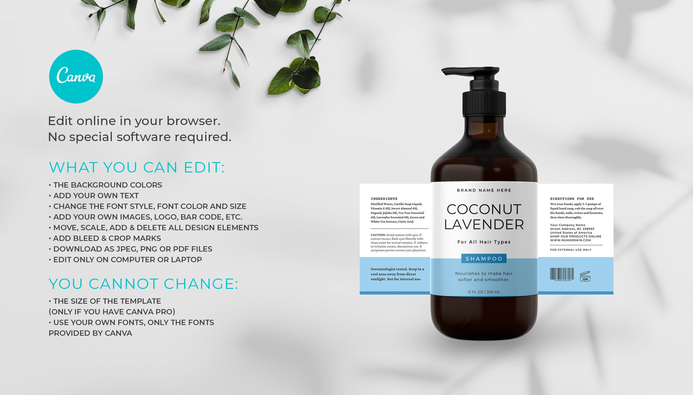 Shampoo Labels Template - Bottle Label Template - 8 Oz Bottle Label ...