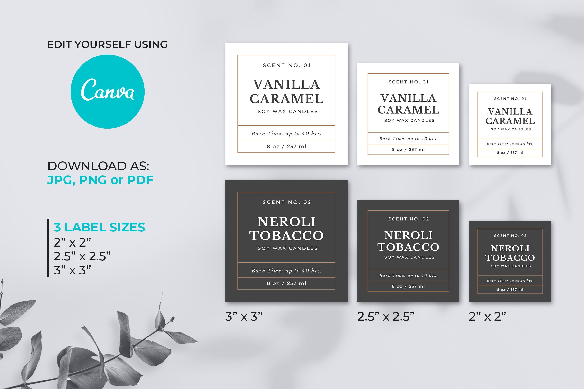 Canva Candle Label Template Design, Modern Candle Jar Label, Custom ...