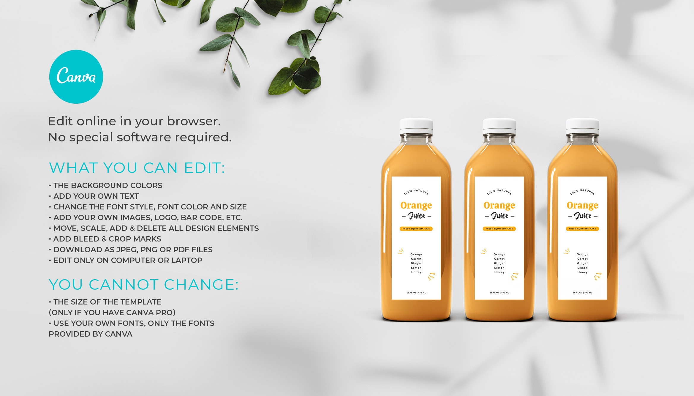Juice Bottle Labels Template, Juicing Labels, Editable Juice Labels ...