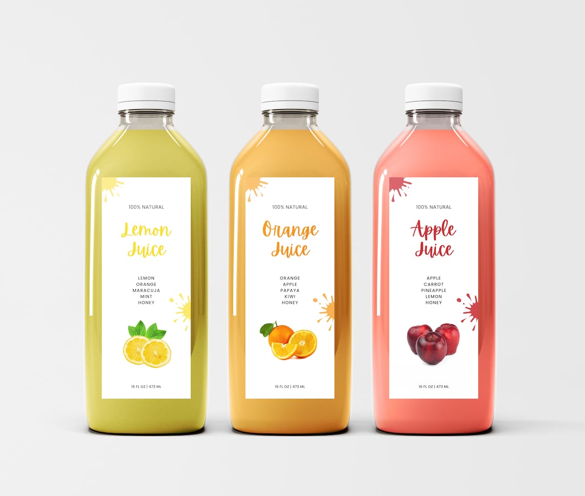 Juice Bottle Label, Custom Juice Labels, Drink Labels, Beverage Labels ...
