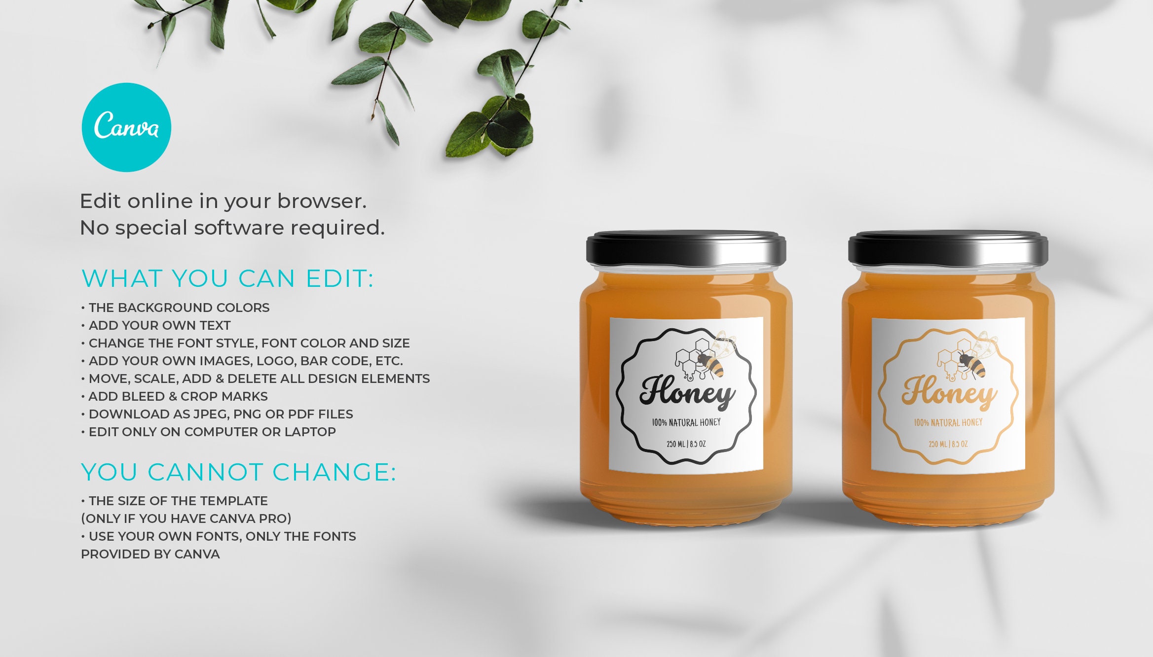 Editable Honey Jar Labels Template, Customizable Printable Labels for ...