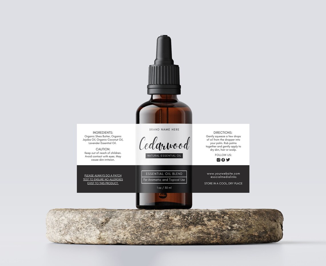 Essential Oil Labels Template 1 Oz 2 Oz 4 Oz Bottle Label Template ...