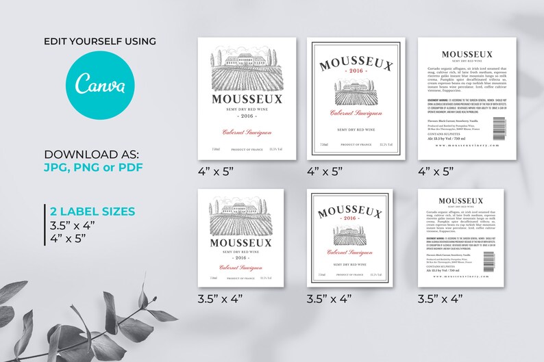 Editable Wine Label Design, Wine Labels Template, Canva Wine Label, Red ...