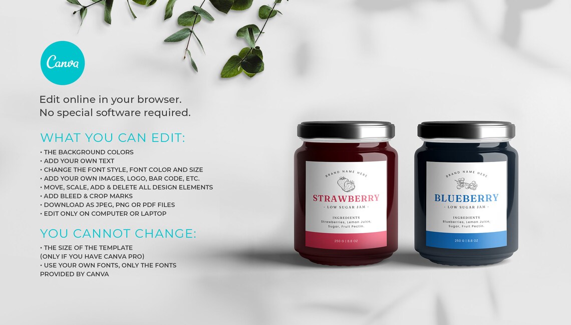 Canva Jam Jar Labels, Mason Jar Label Template, Canning Labels, Honey ...
