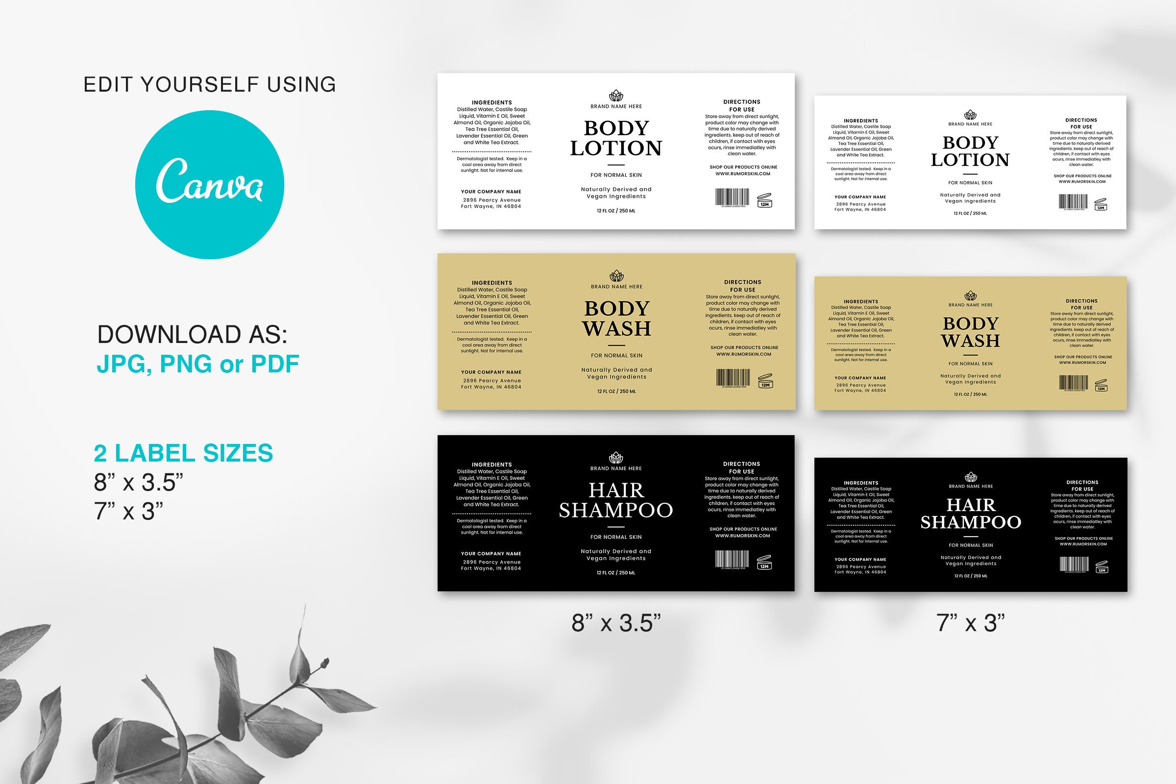 Custom Bottle Label Template, Canva Skincare Label Design, Body Lotion, Body Wash, Hair Shampoo ...