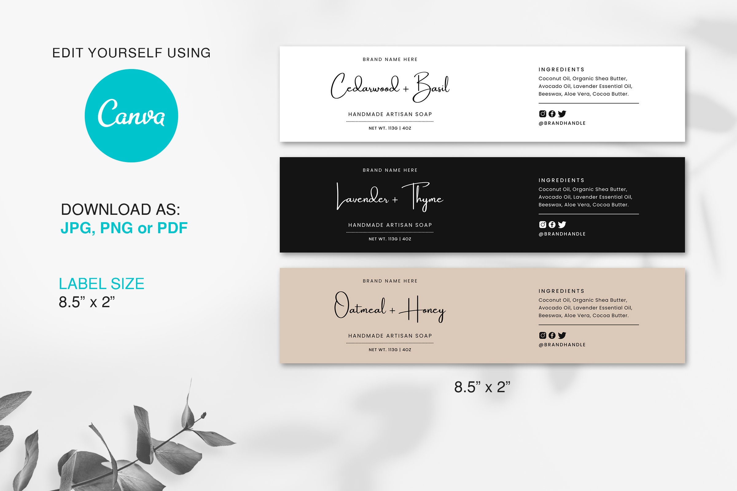 Editable Soap Wrap Label Template, Customizable Soap Bar Labels, Canva ...