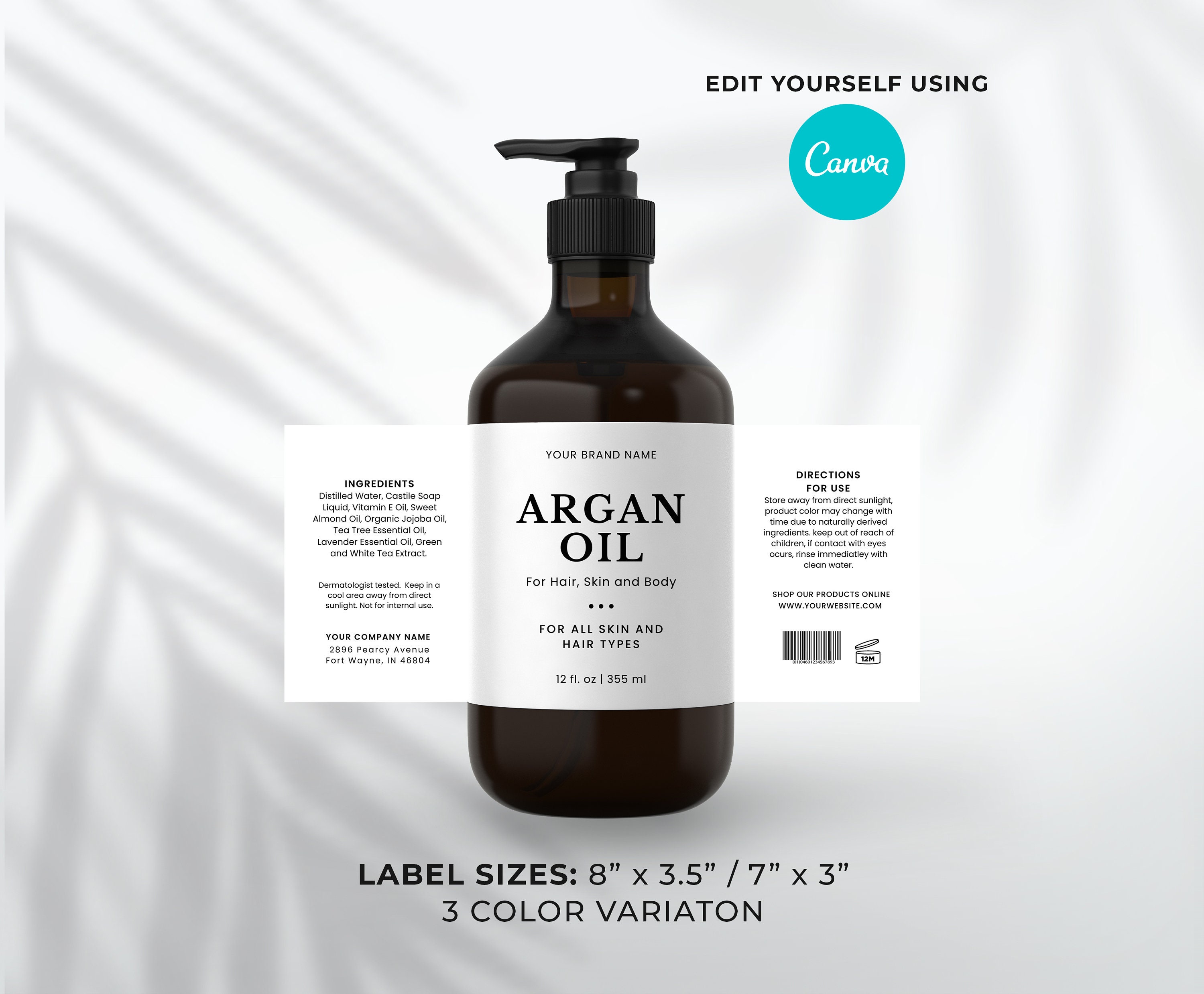 Cosmetic Label Template Design Canva Shampoo Label 8 Oz - Etsy