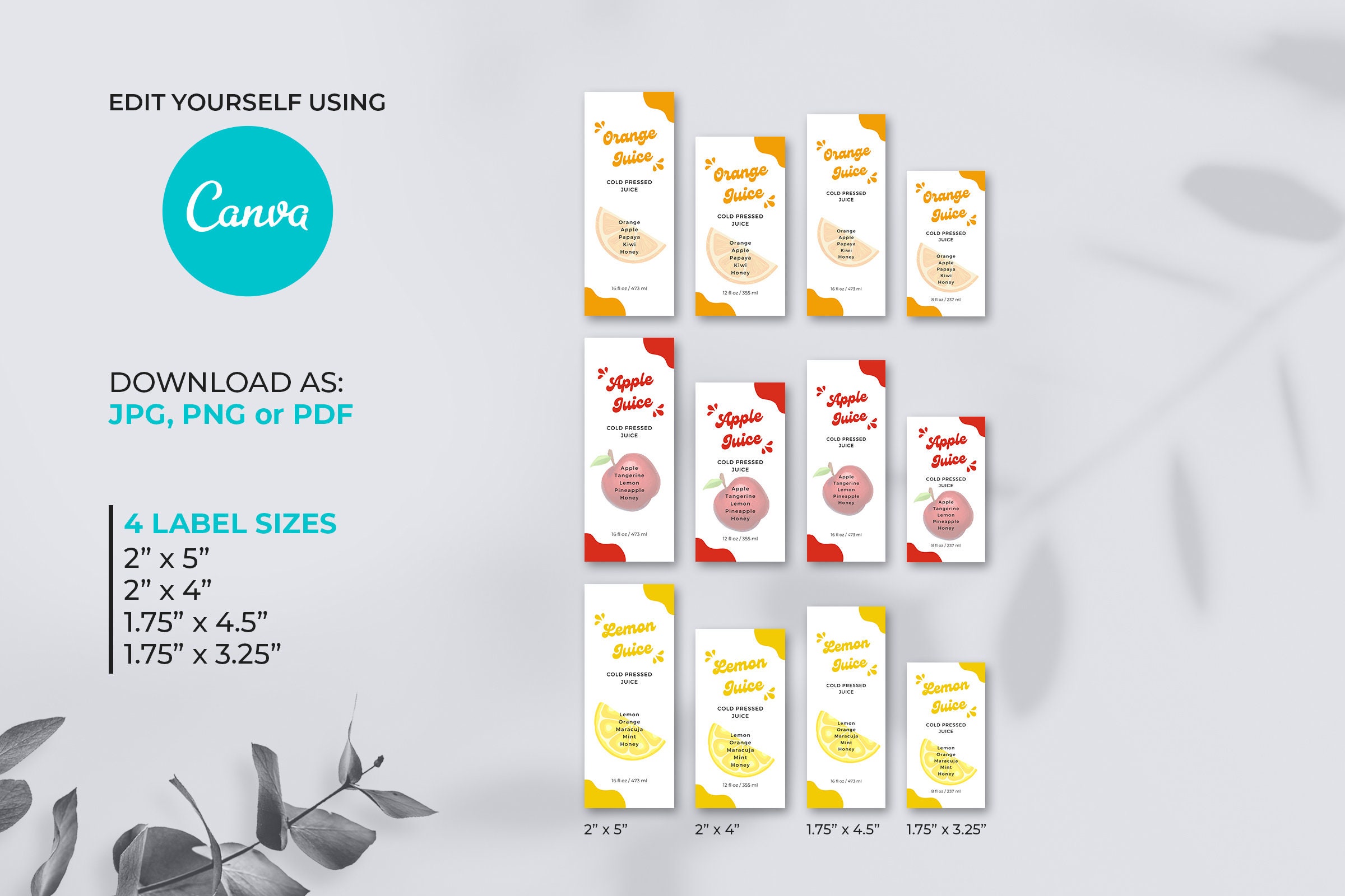 Juice Bottle Label Template, Juice Labels, Custom Juice Labels ...