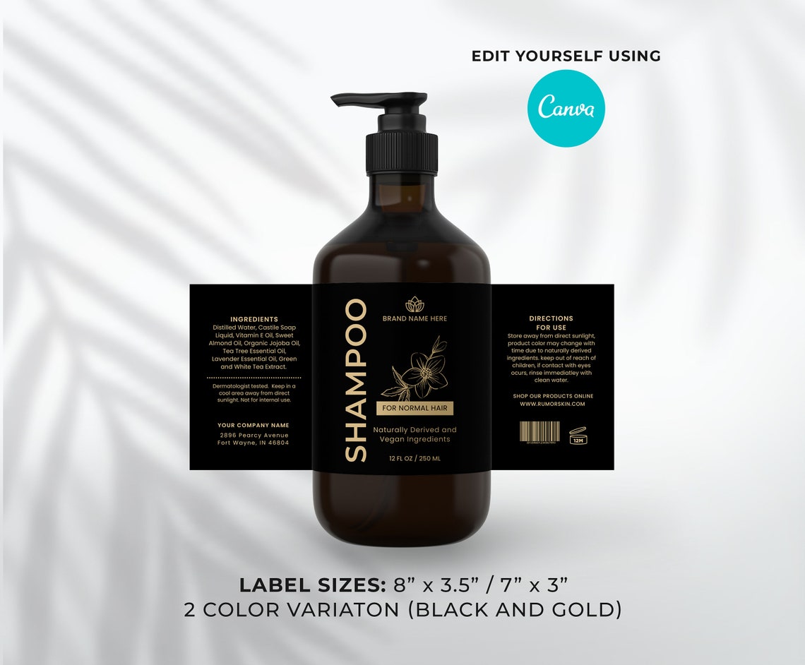 Customizable Shampoo Bottle Label Template, DIY Body Wash Label Design ...
