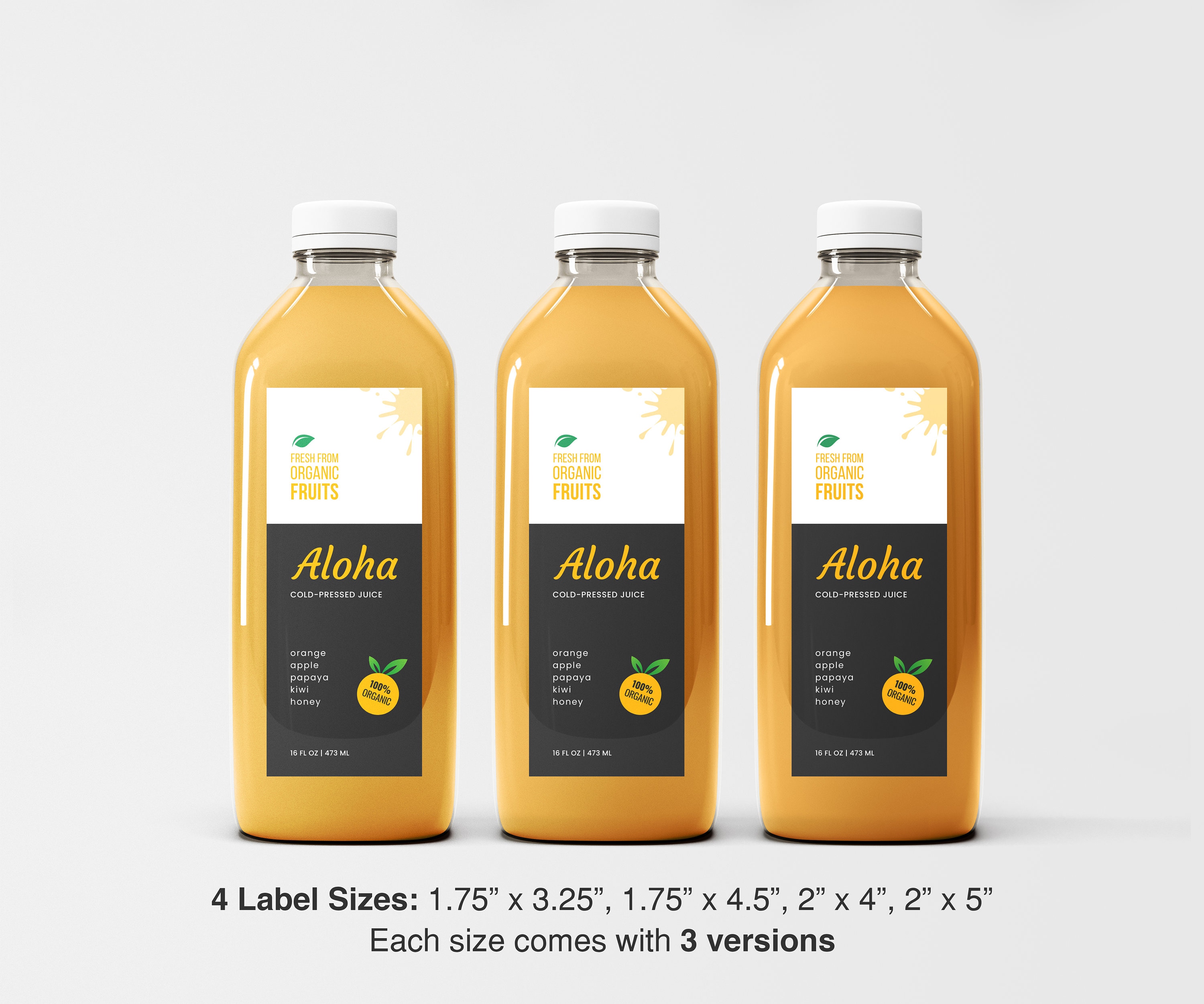 Juice Bottle Labels Template, Beverage Labels, Black and White Juice ...