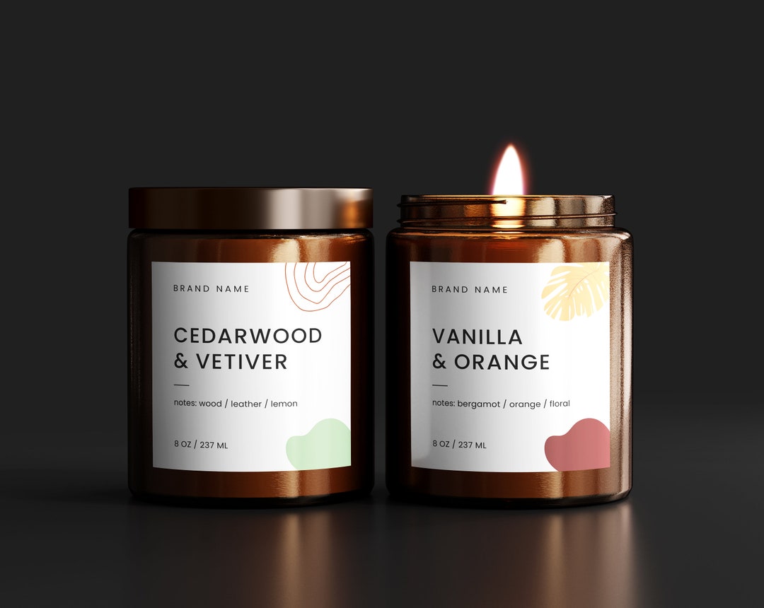 Candle Label Template Canva, Colorful Candle Jar Labels, Boho Candle ...