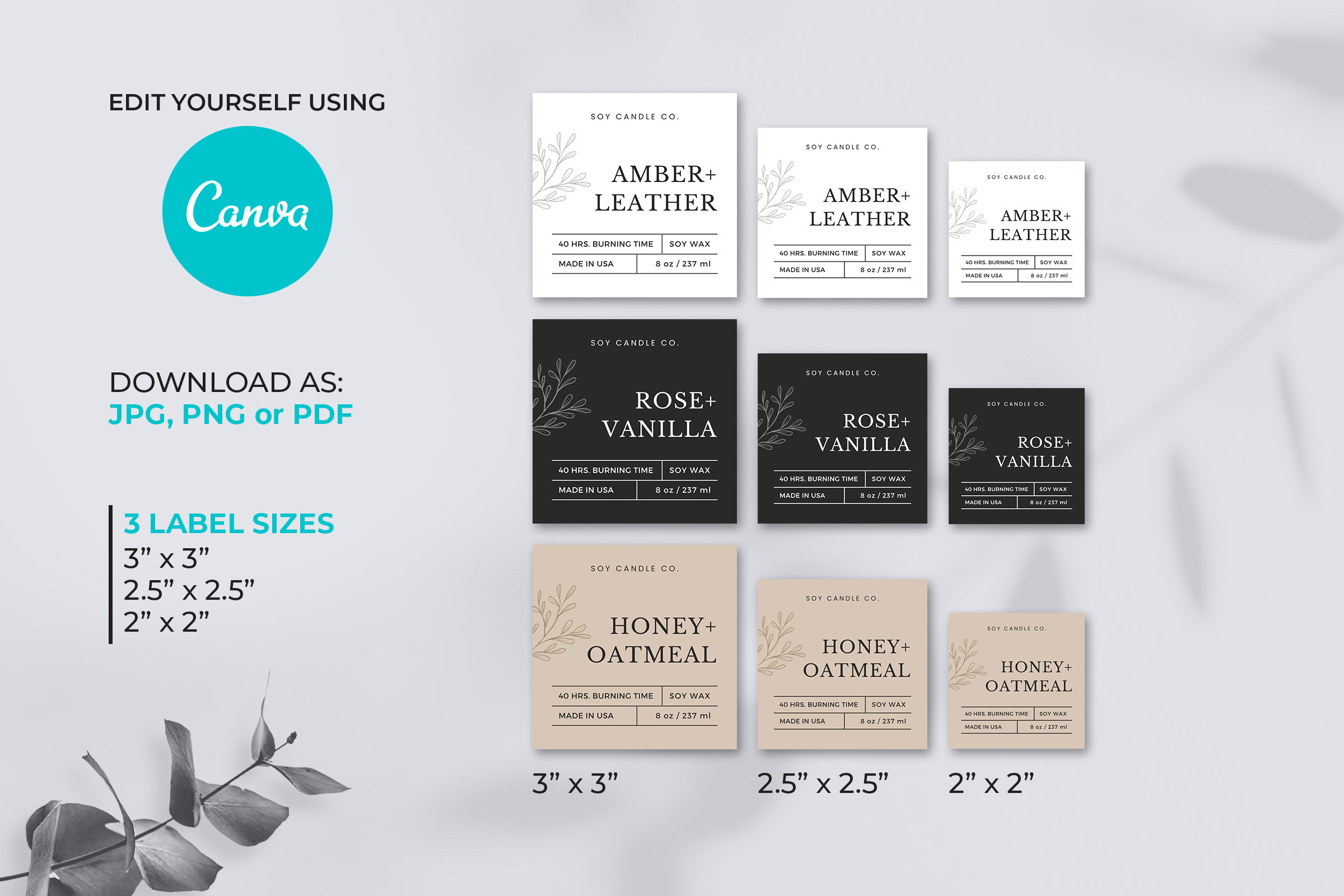 Candle Labels, Custom Candle Label, Luxury Candle Label Canva, Candle ...