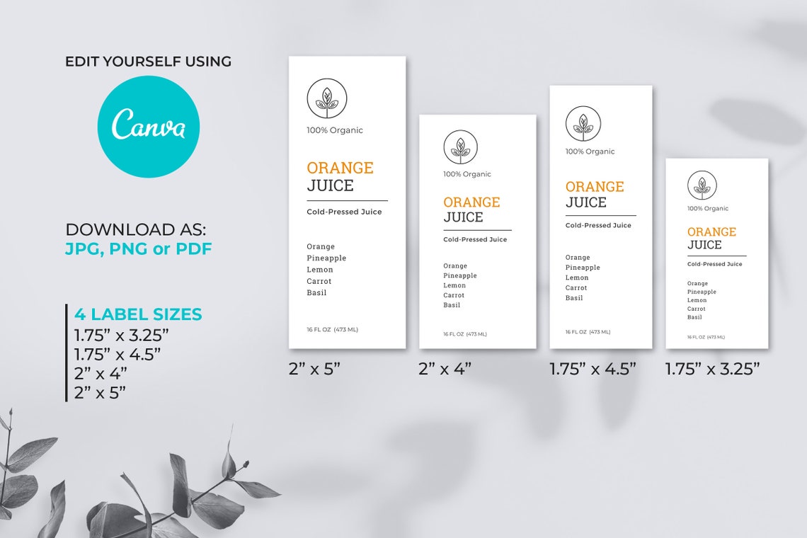 Custom Juice Bottle Label Template, Printable Smoothie Label, Canva ...