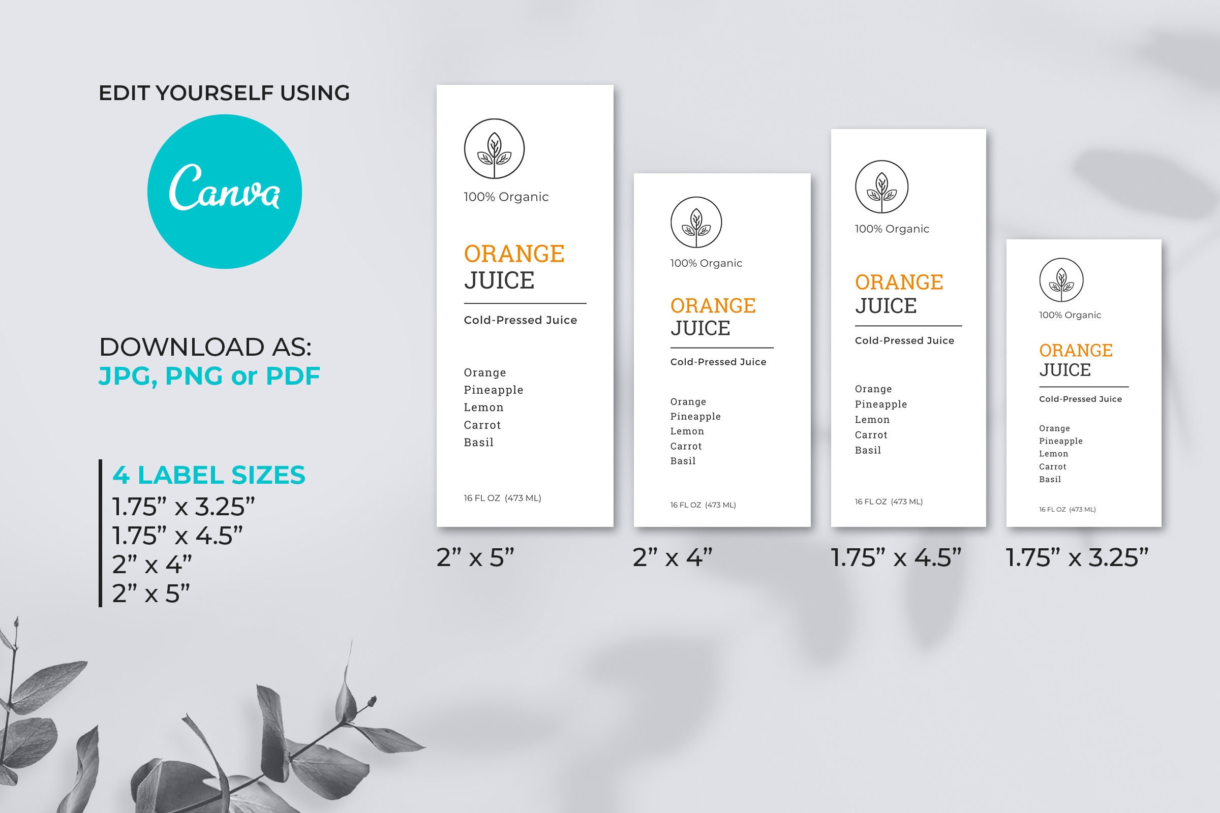 Custom Juice Bottle Label Template, Printable Smoothie Label, Canva ...
