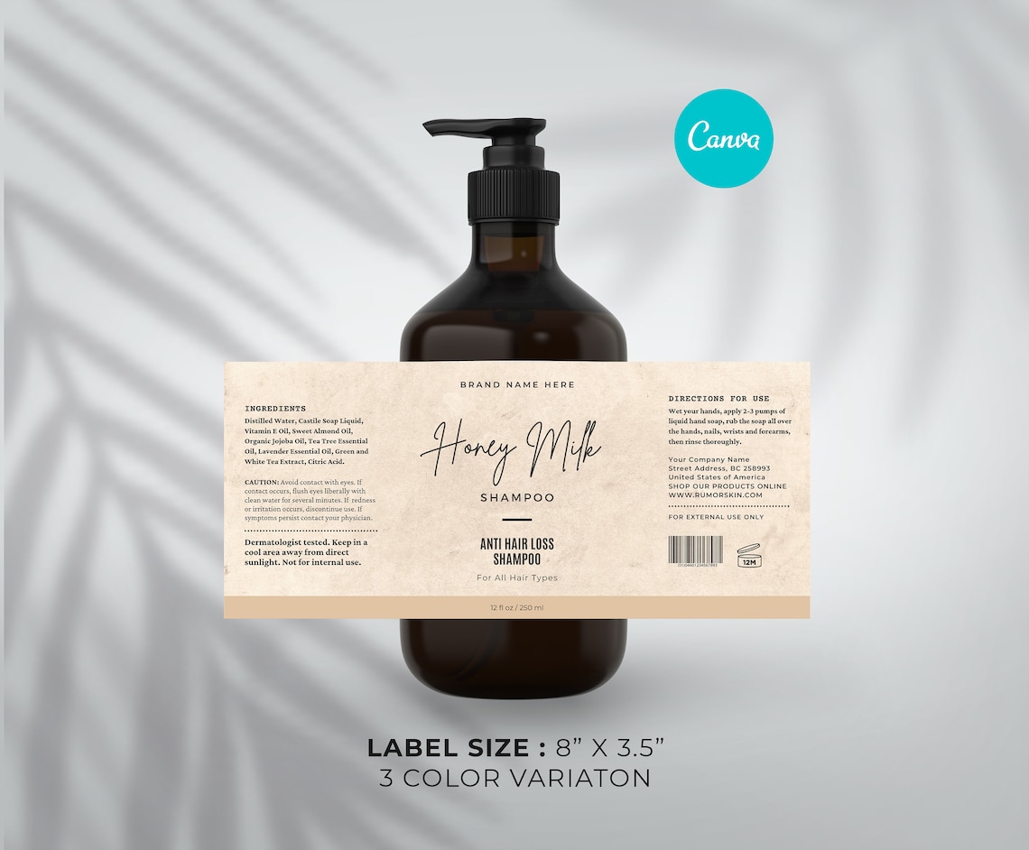 Dispenser Bottle Label Shampoo Bottle Label Editable Boston 8x3.5 Label ...